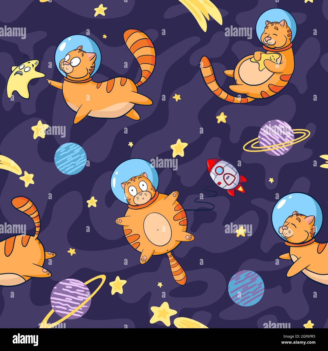 Cosmic Cats Seamless Pattern. Adorable Cat Astronauts in Space ornament ...