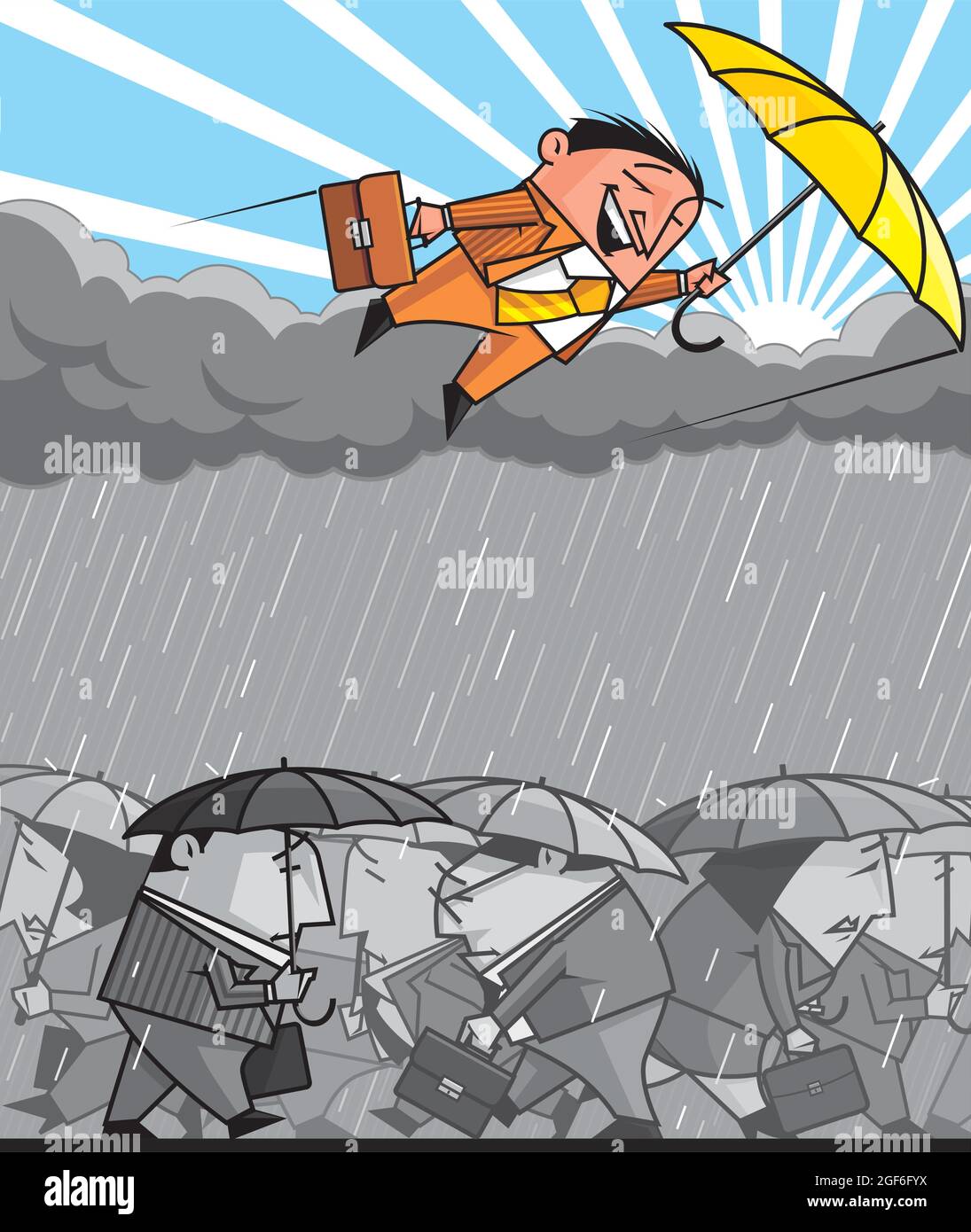 Vector illustration Opportunist businessman flying over the economic ...