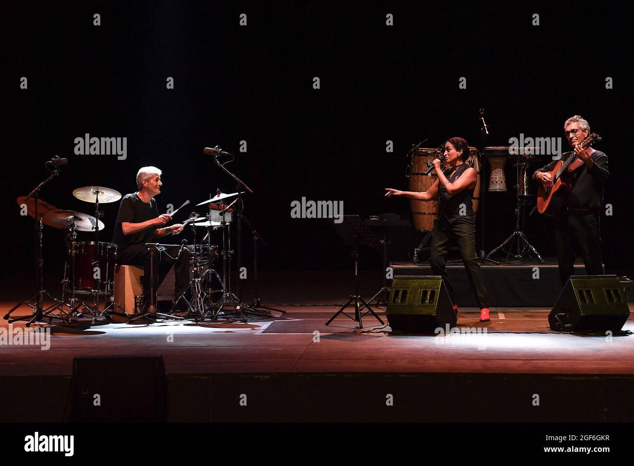 Noa, Gil Dor and Gadi Seri during the concert at Cavea Auditorium Parco ...