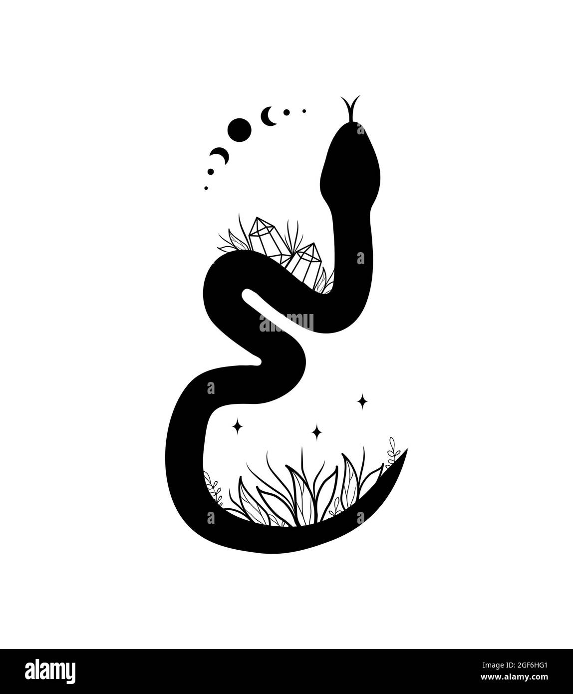 Magic snake in boho style with moon. Mystical symbol in a trendy ...