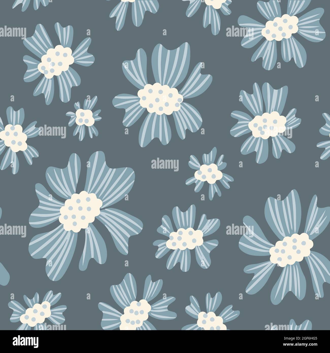 dusty blue floral seamless pattern in hand drawn naive style, flowers ...