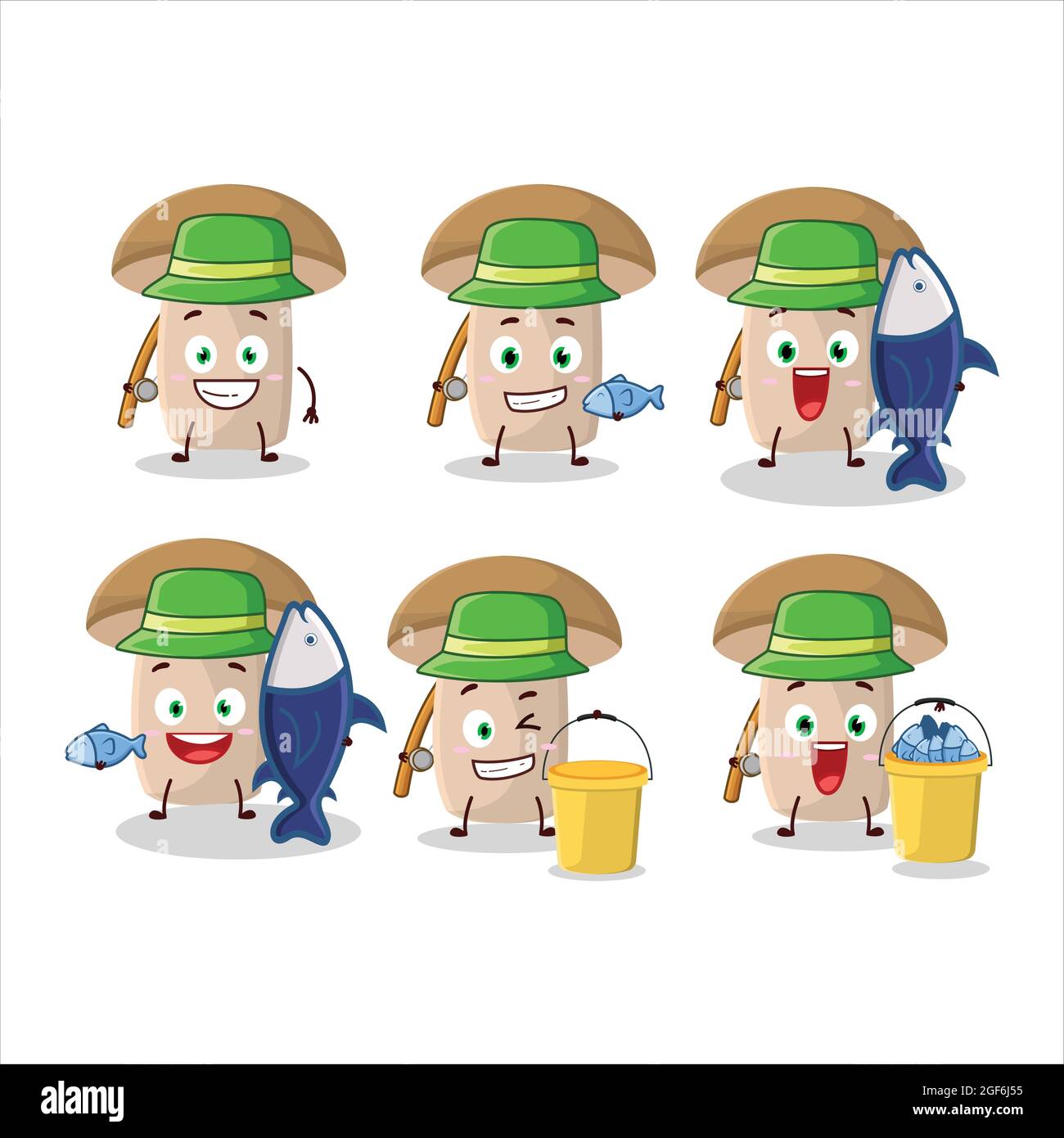 A fisherman honey fungus cartoon picture catch a big fish. Vector ...