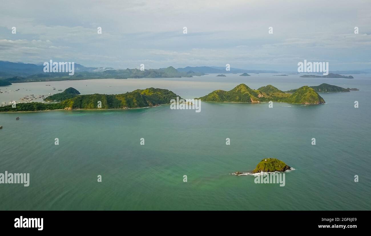 Aerial view of small island with the sea in Labuan Bajo West Manggarai ...