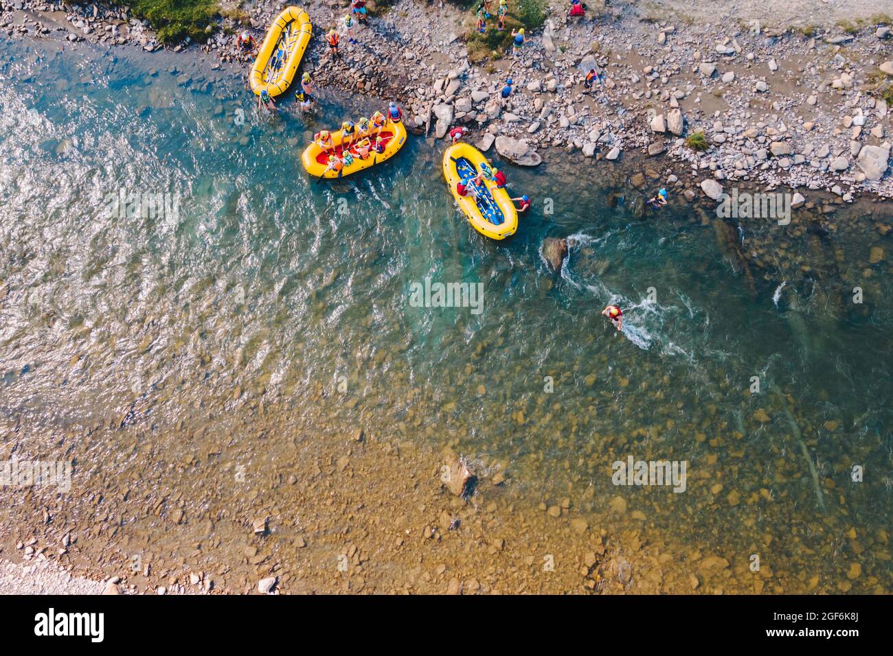 mountains river rafting extreme attraction summertime. copy space ...