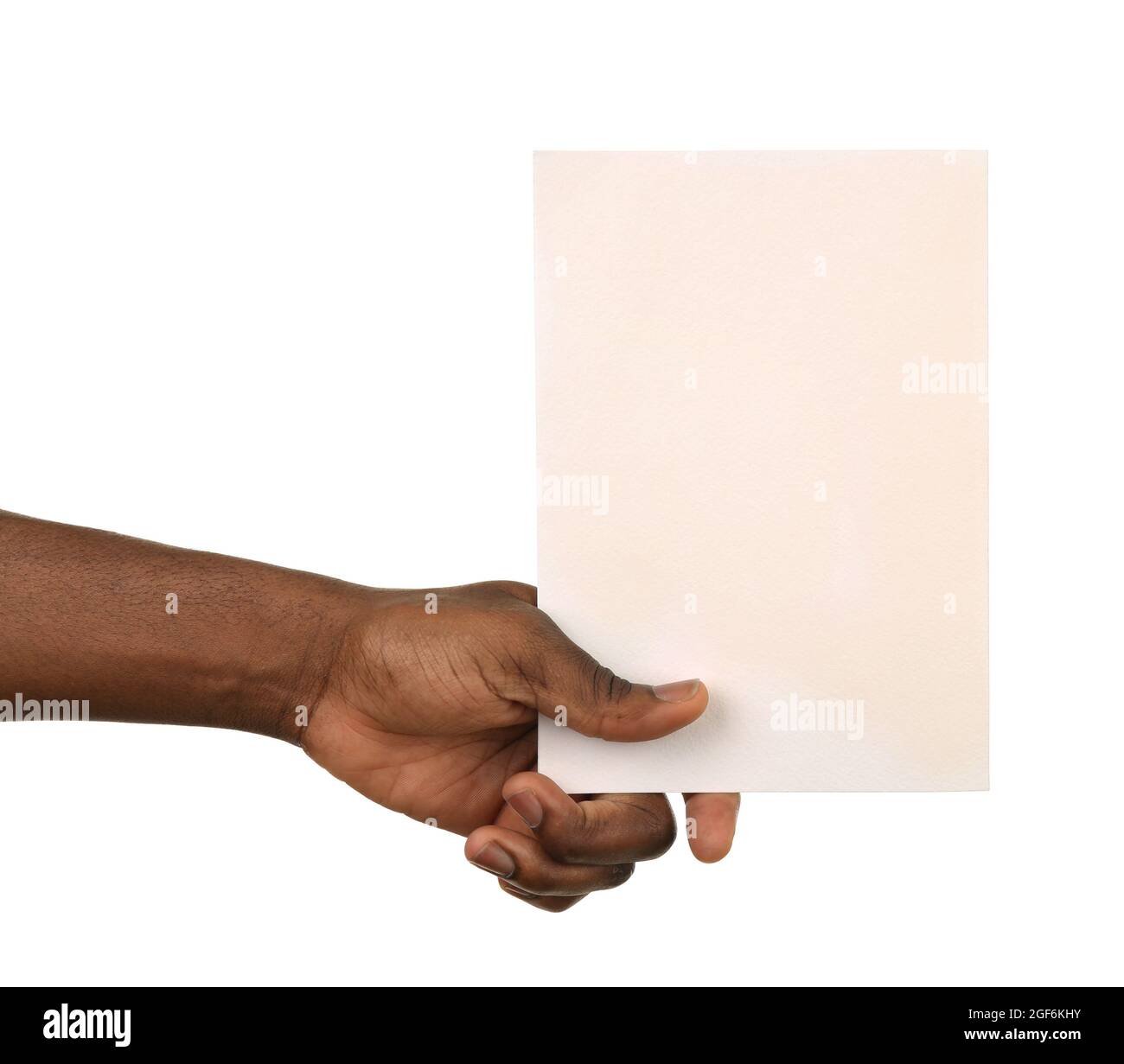 Male hands holding sheet of paper isolated on white Stock Photo - Alamy