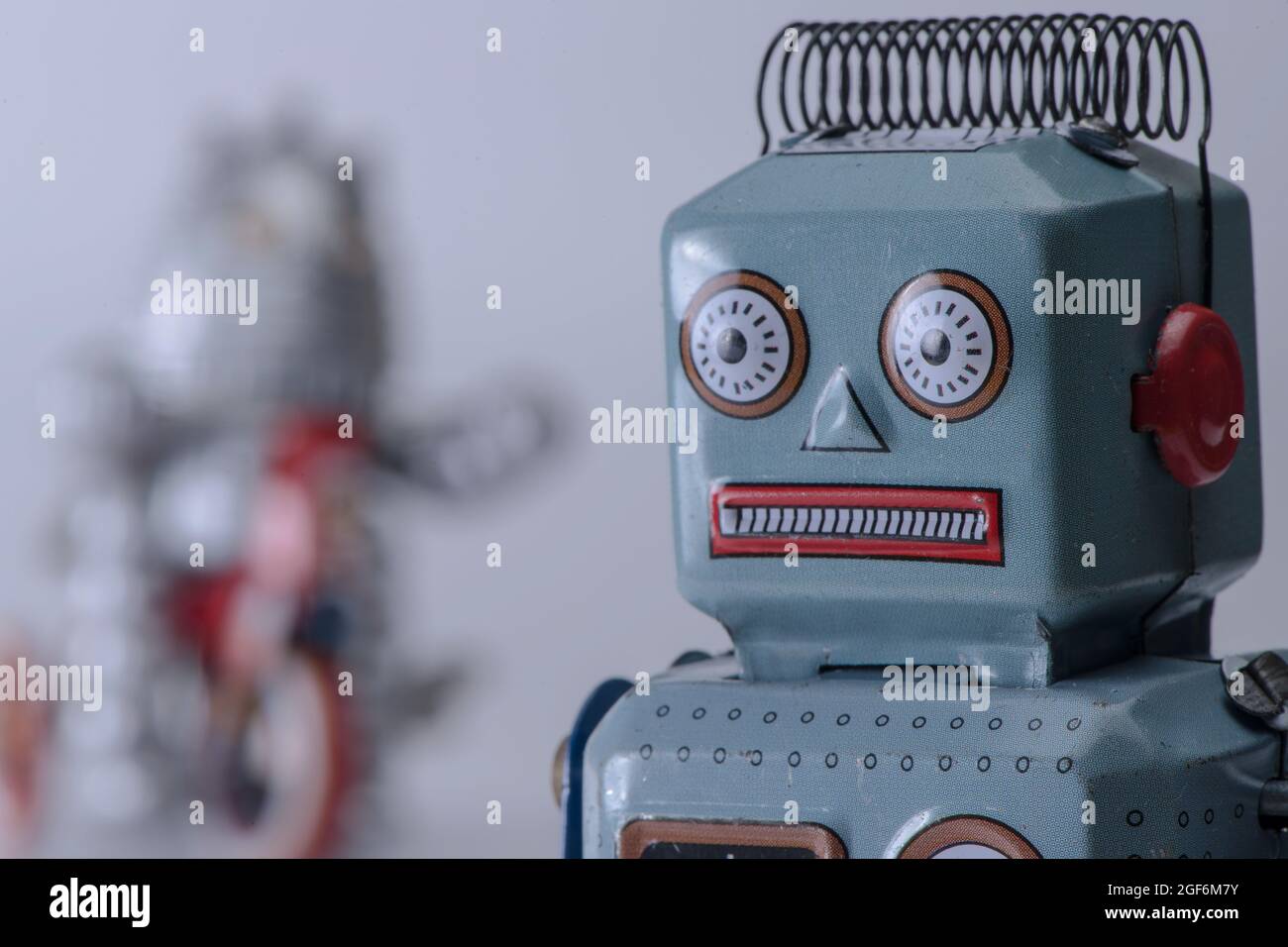 vintage tin toy robots closeup with selective focus Stock Photo - Alamy