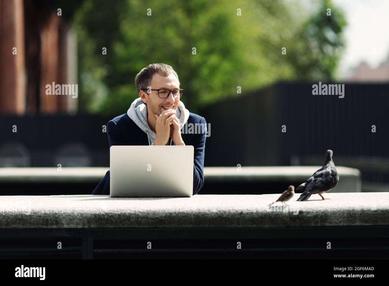 Happy project manager wait for sales growth analysis on modern laptop ...