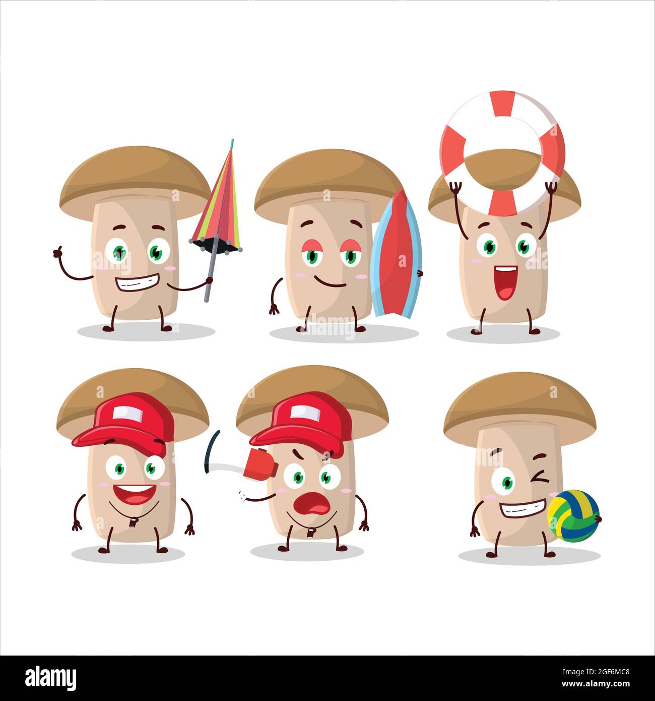 Happy Face honey fungus cartoon character playing on a beach. Vector ...