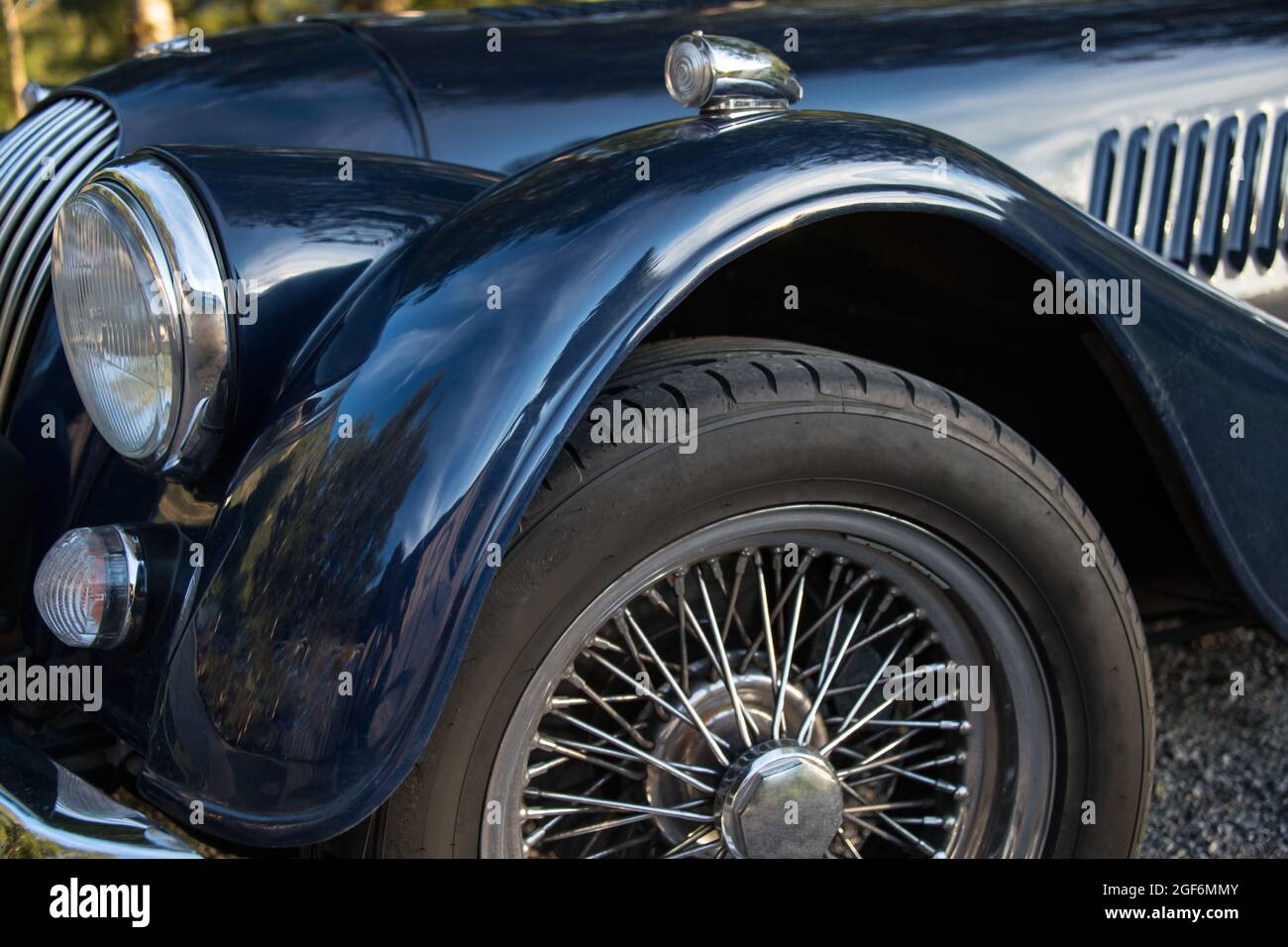 vintage car, dark blue fender and spoke rims Stock Photo - Alamy