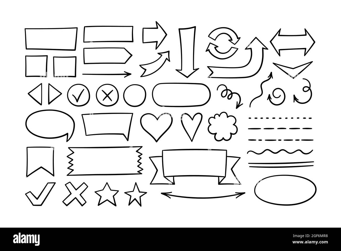Set of hand drawn shapes - arrows, ovals, rectangles, underlines ...