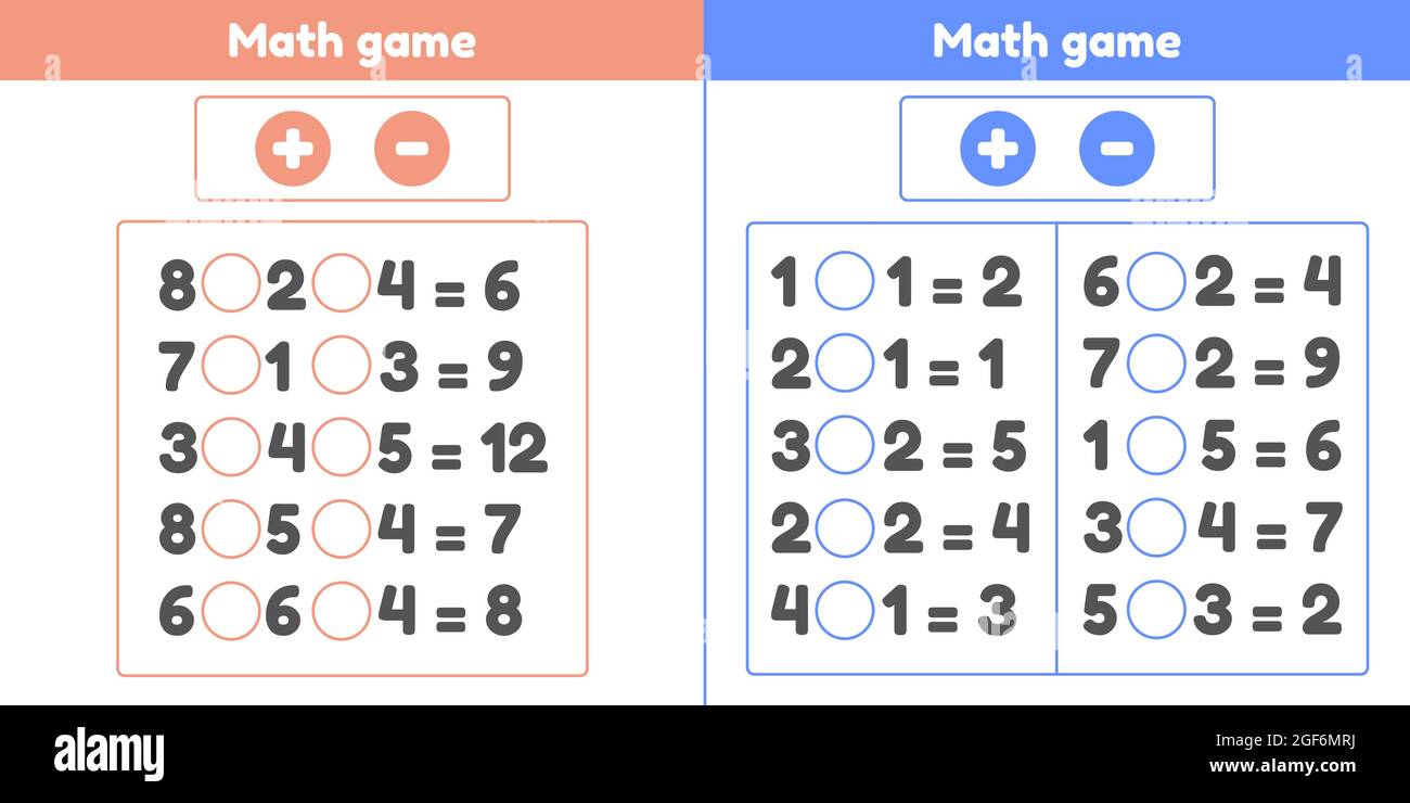 Math game. Plus or minus. Set worksheets for kids preschool and school ...