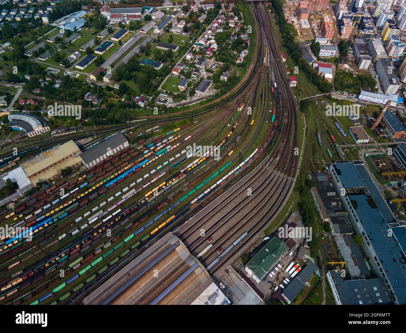aerial view of railroad hub city urban Stock Photo - Alamy