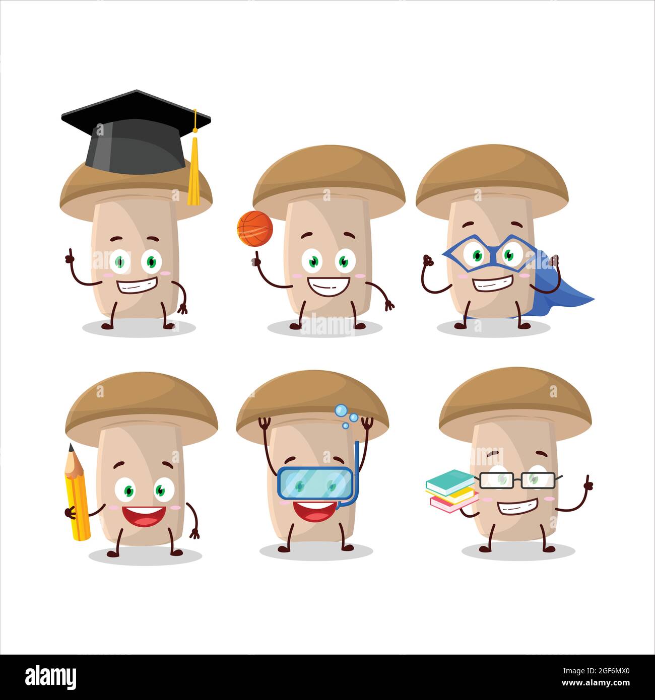 School student of honey fungus cartoon character with various ...