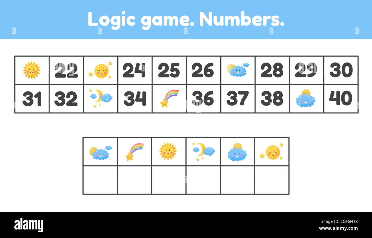 Vector illustration. Logic game. What numbers are missing. Worksheet ...