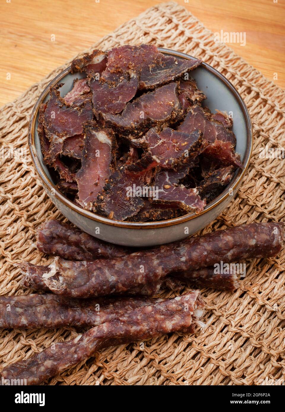 Traditional South African Cured meat, Biltong and dry wors Stock Photo ...
