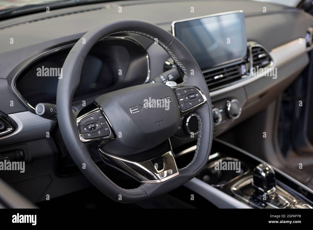 Russia, Izhevsk - August 19, 2021: Chery showroom. Interior of new ...
