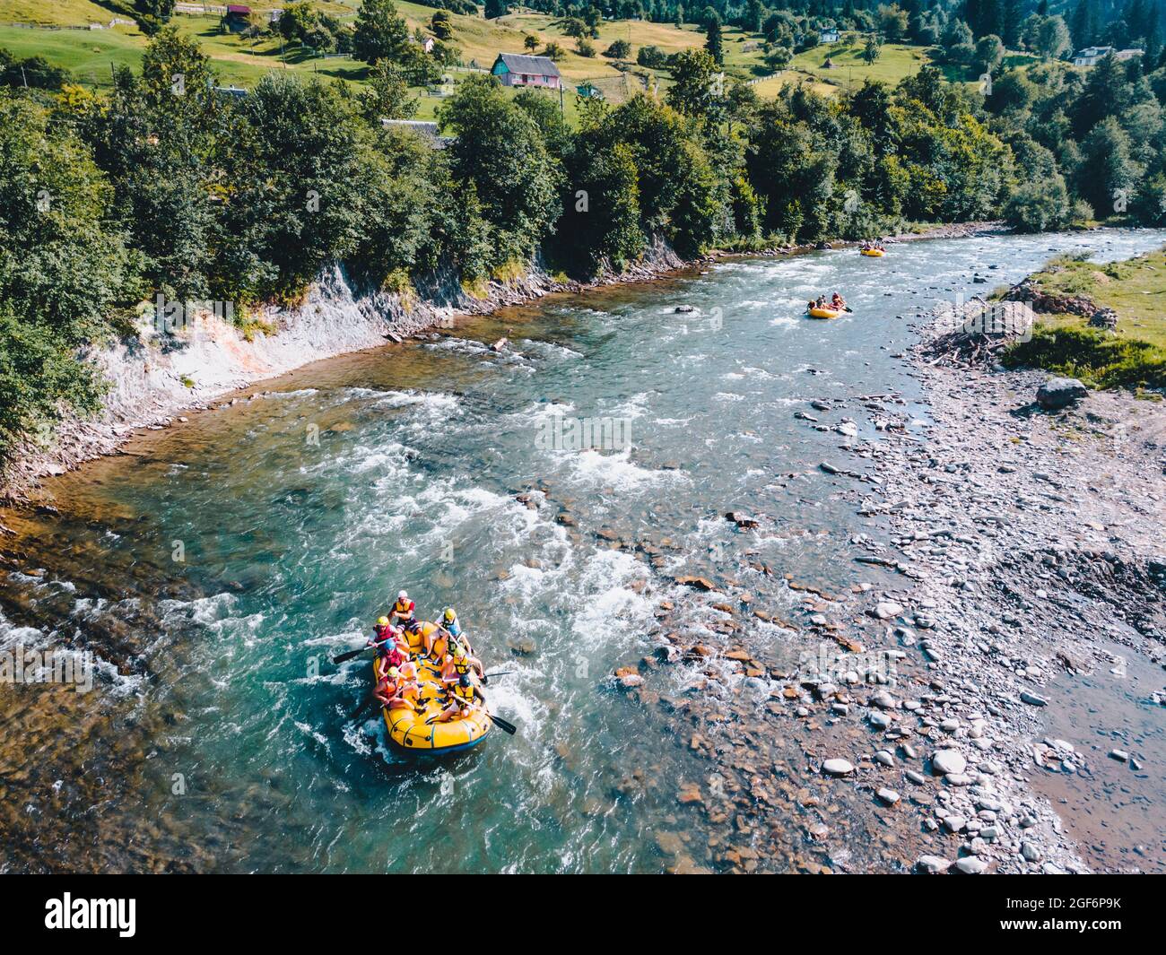 mountains river rafting extreme attraction summertime. copy space ...