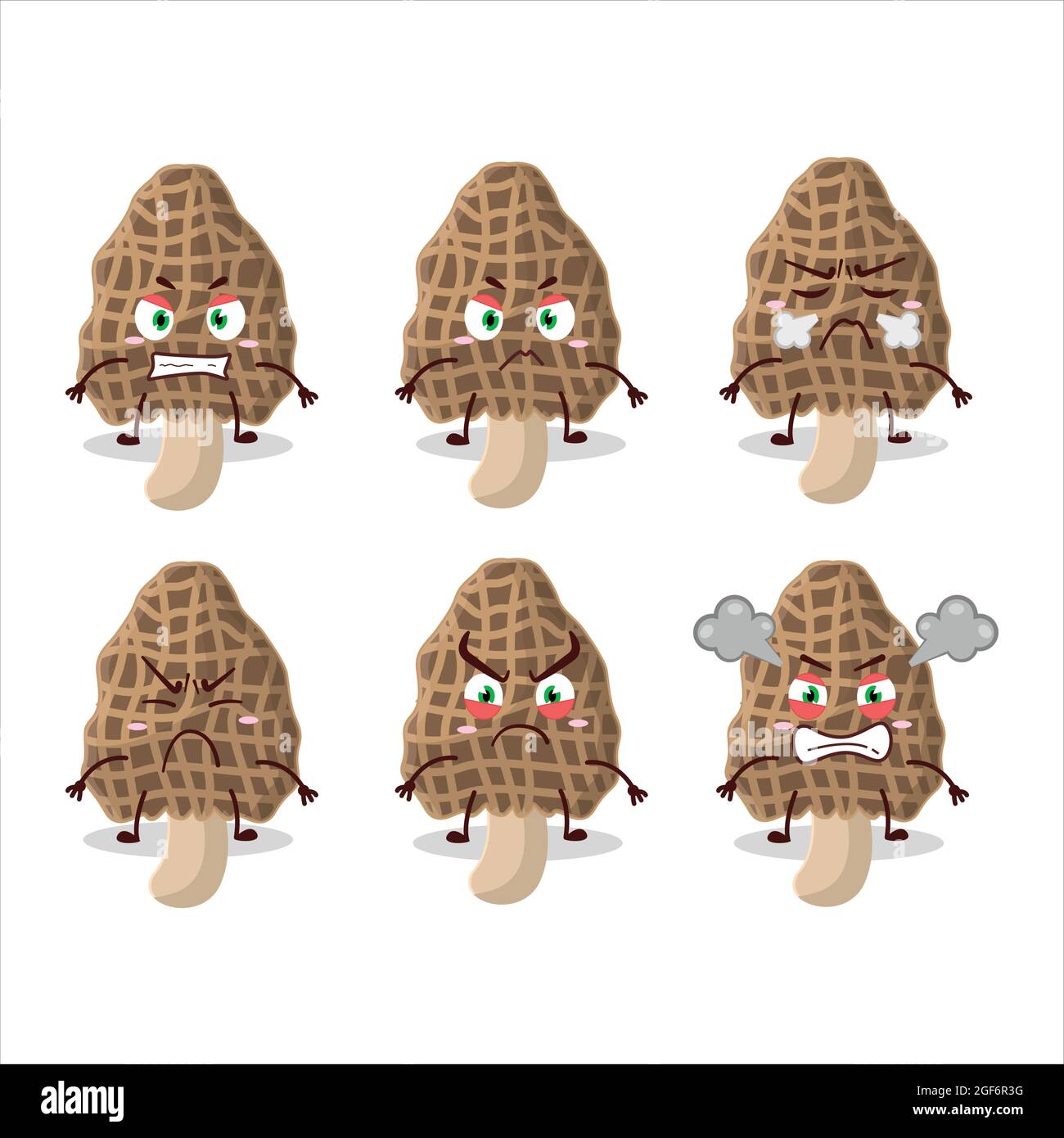 Morel cartoon character with various angry expressions. Vector ...