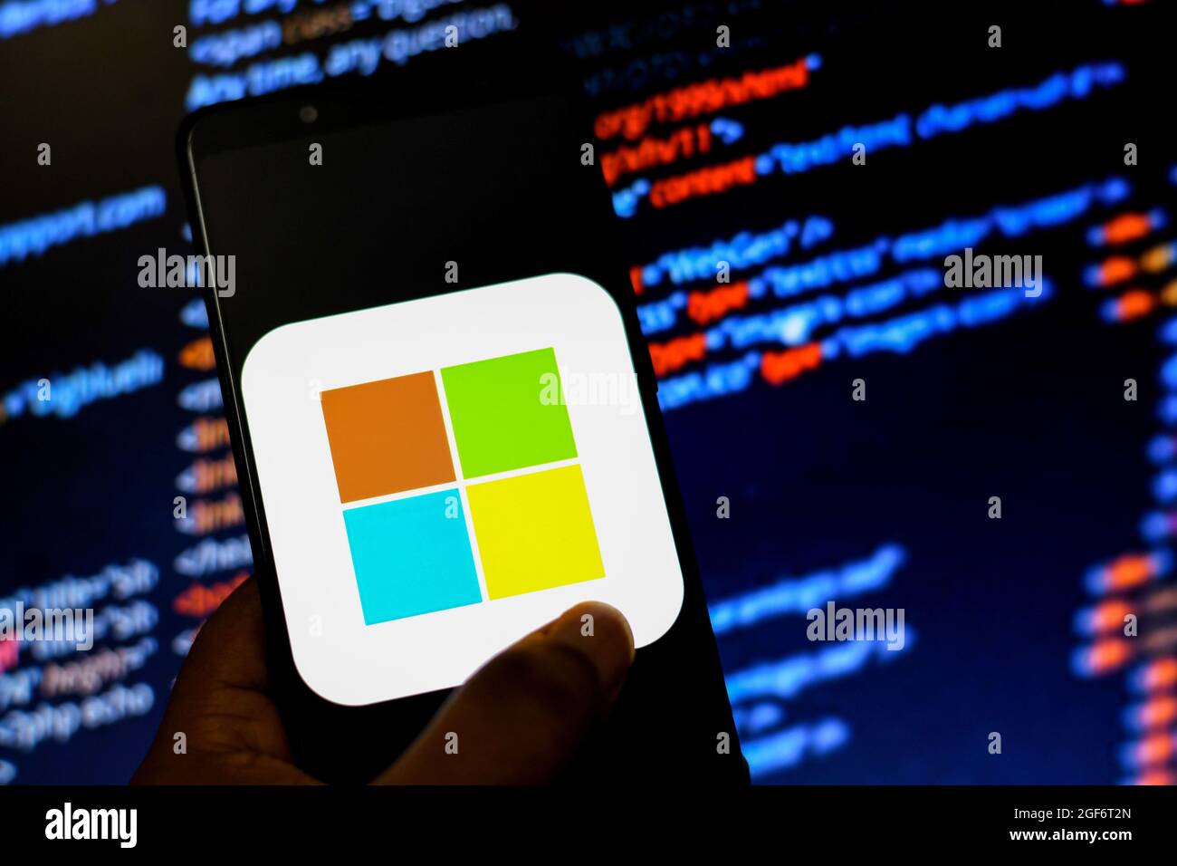 In this photo illustration a Microsoft logo is seen displayed on a ...