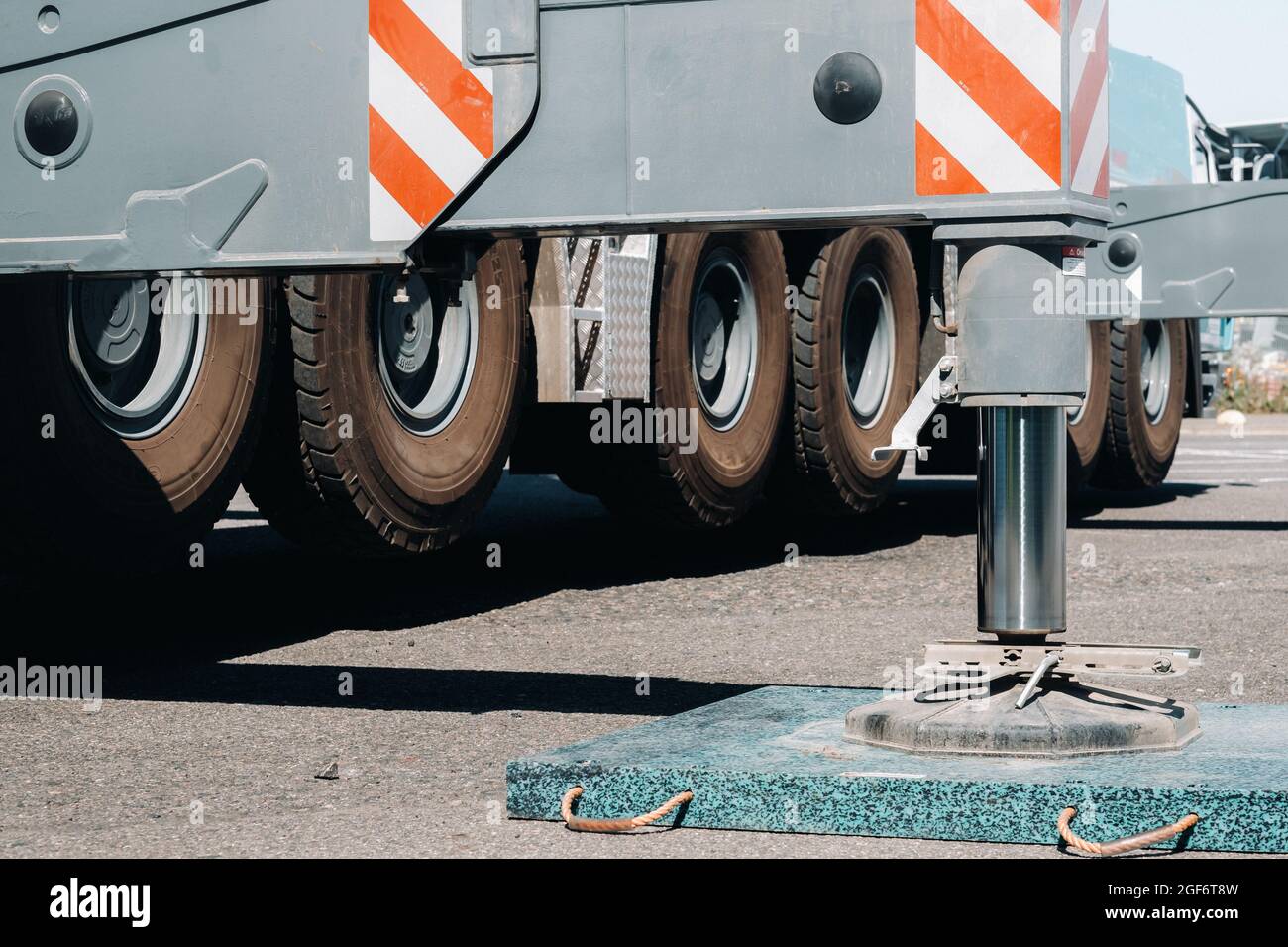 Hydraulic supports for the crane legs are installed for stability Stock ...