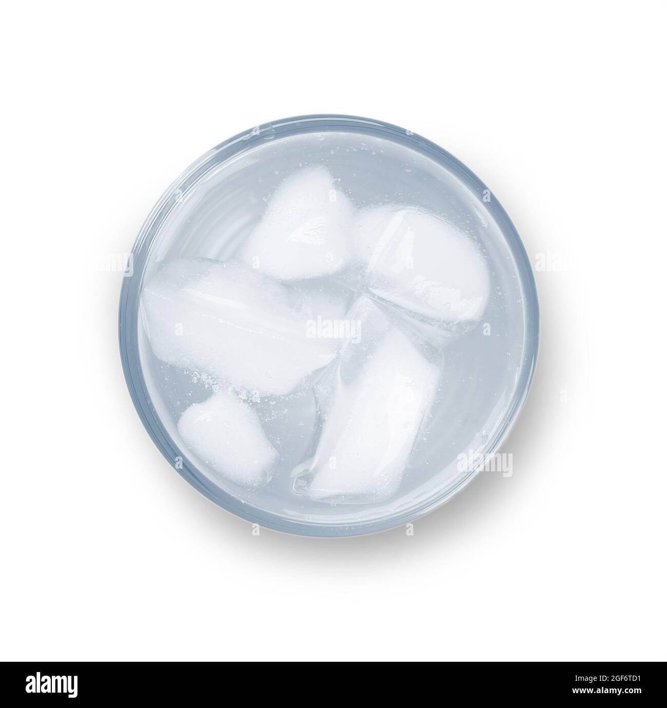 Glass of water with ice blocks isolated on white background, top view ...