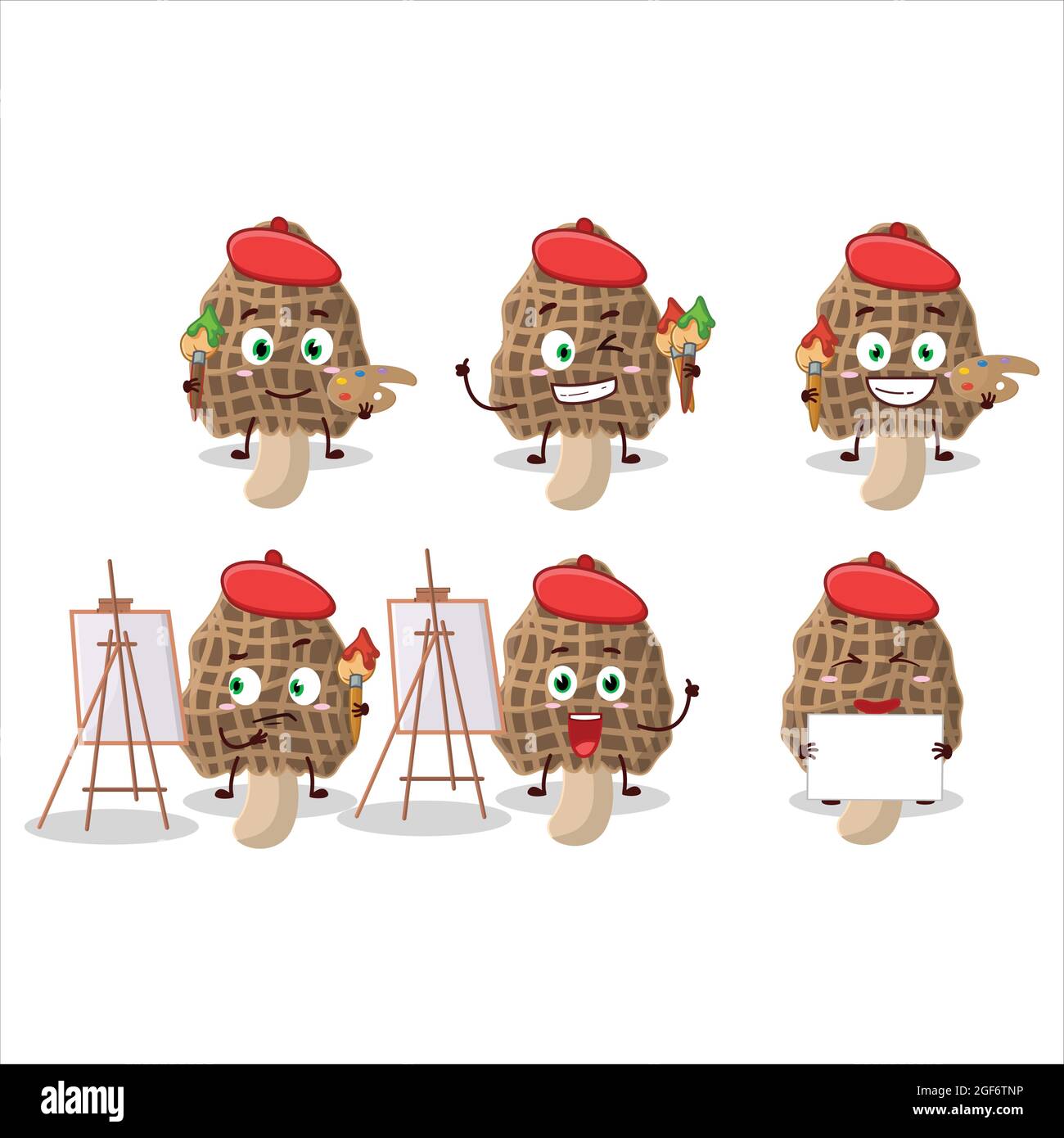 Artistic Artist of morel cartoon character painting with a brush ...