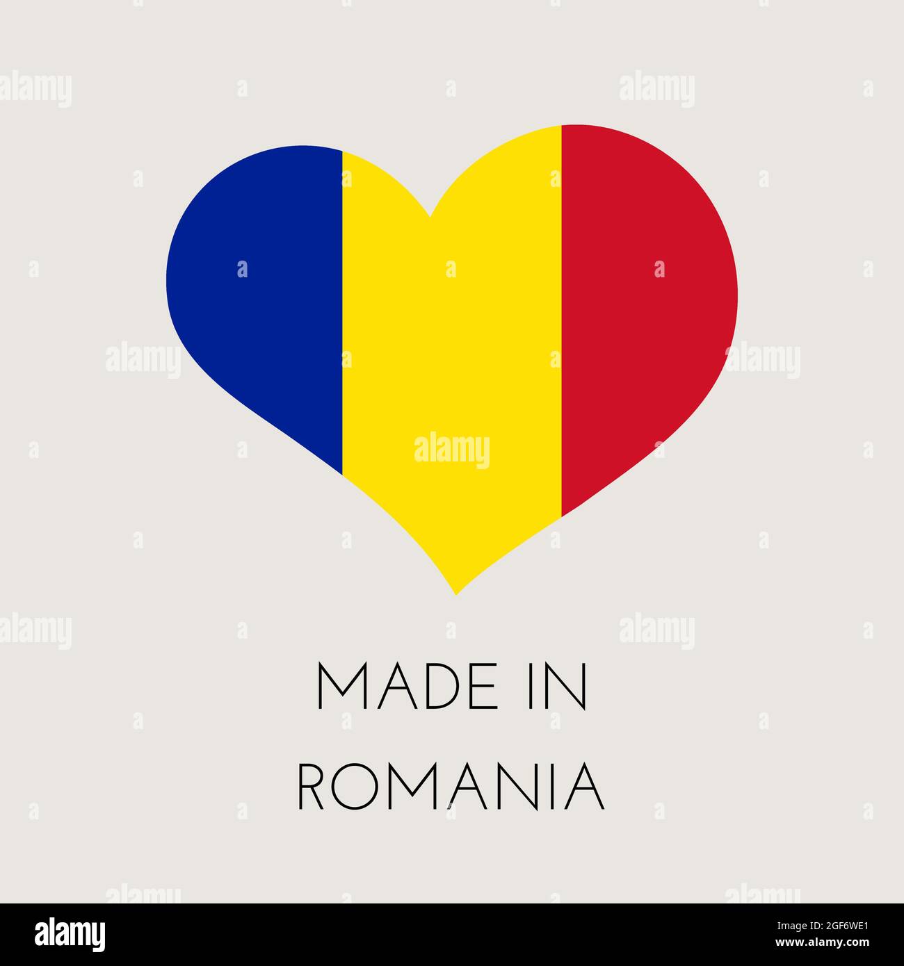 Heart shaped label with Romanian flag. Made in Romania Sticker. Factory ...