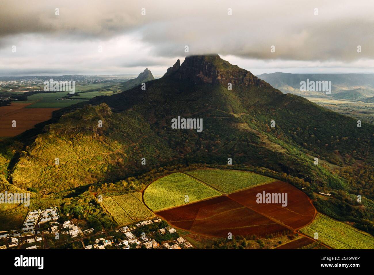 Aerial view of mountains and fields in Mauritius island Stock Photo - Alamy