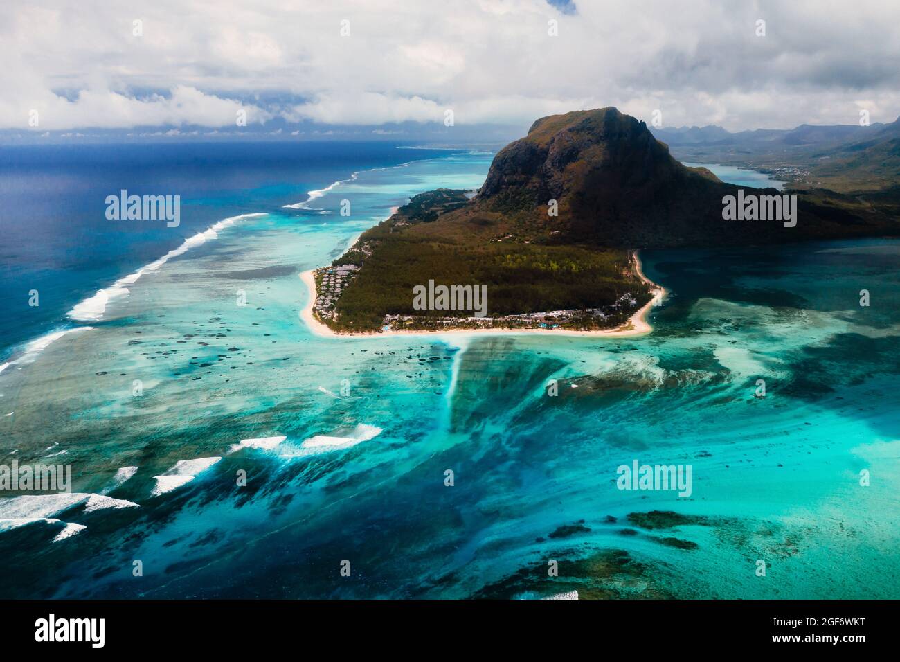 Aerial view of Le Morne Brabant mountain which is in the World Heritage ...
