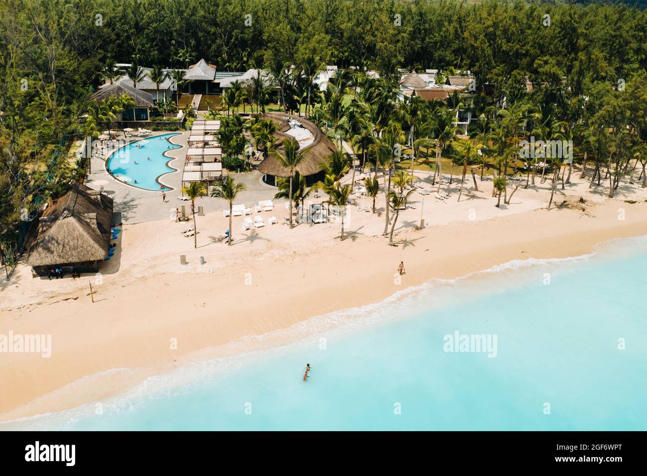 Luxury beach with mountain in Mauritius. Sandy beach with palms and ...