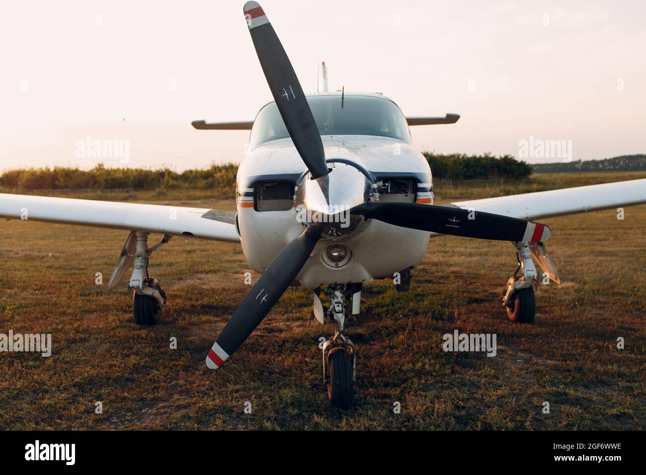 RUSSIA, MOSCOW - AUGUST 1, 2020: Small private single engine propeller ...
