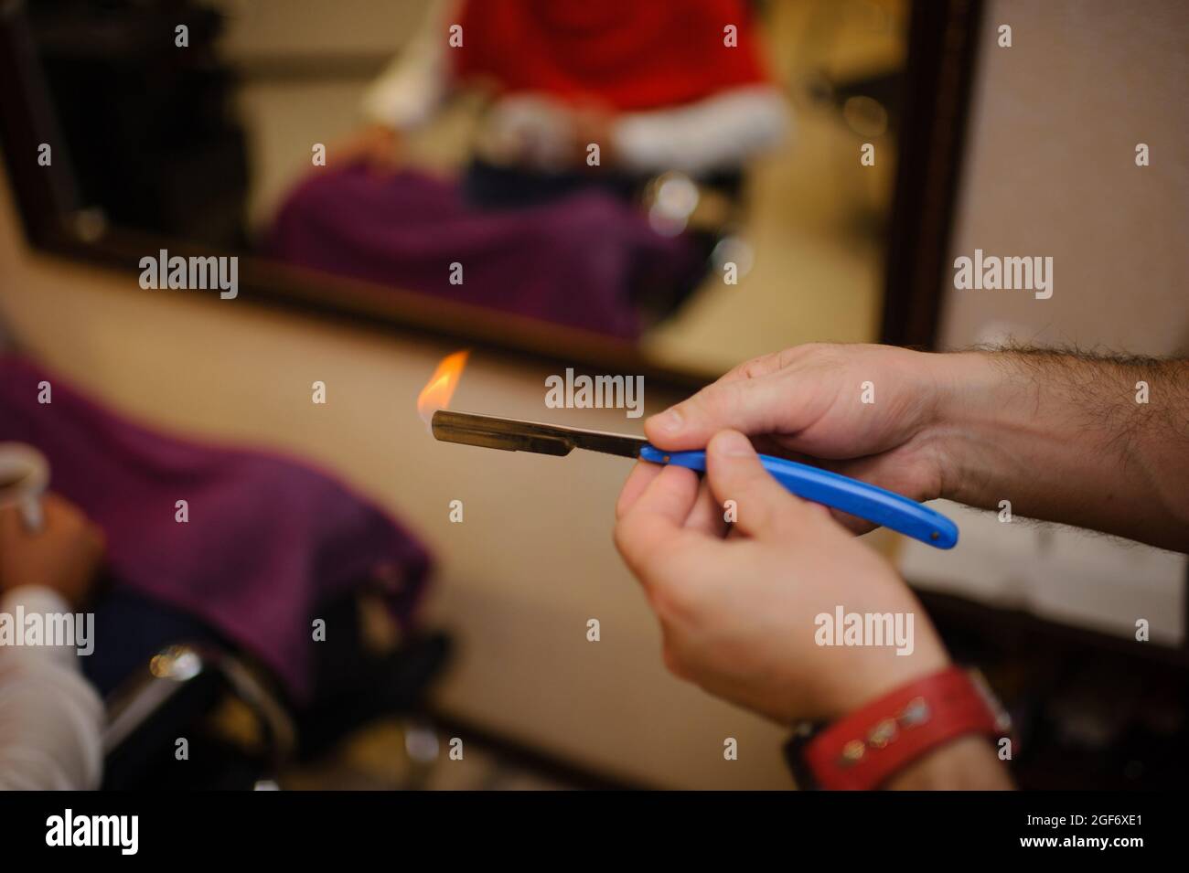 A special blade for shaving in a Barber shop. The blade is disinfected ...