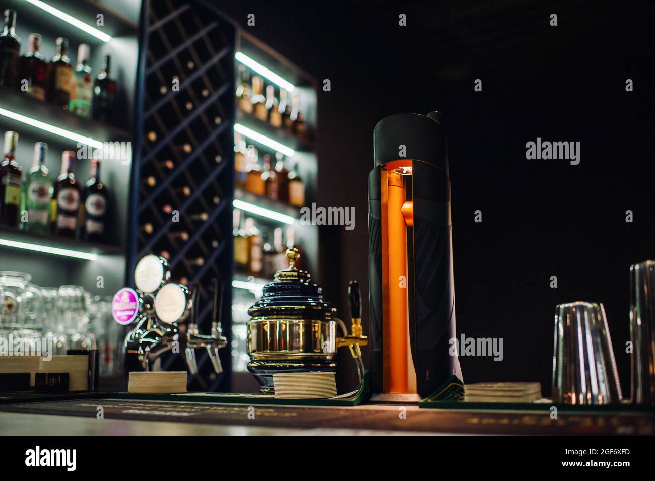 Bar counter with draught beer in a beer restaurant Stock Photo - Alamy