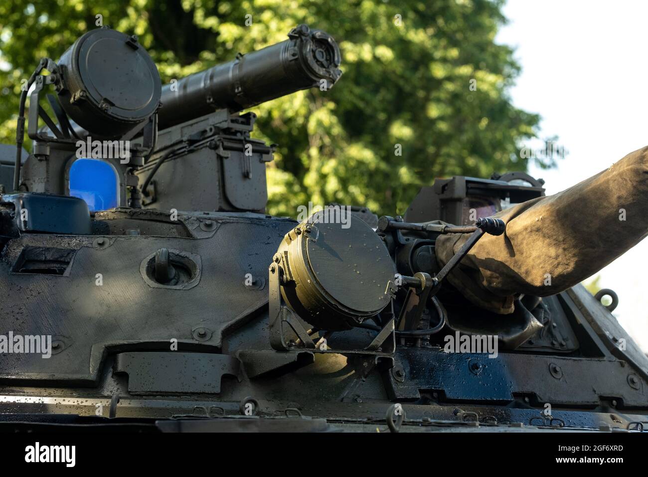 Close-up of the armored turret of a military tank.Military concept ...