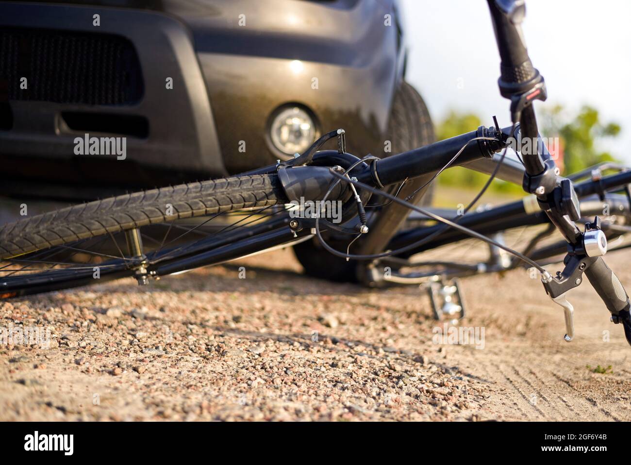 Photo of car and bicycle on the road, the concept of road accidents ...