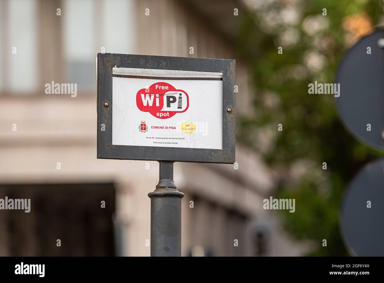 Pisa, Italy - August 9, 2021: Wi-Fi spot sign, typography uniquely ...