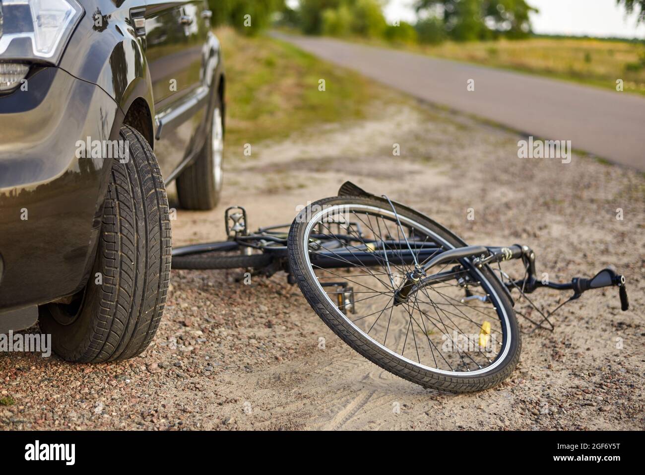 Photo of car and bicycle on the road, the concept of road accidents ...