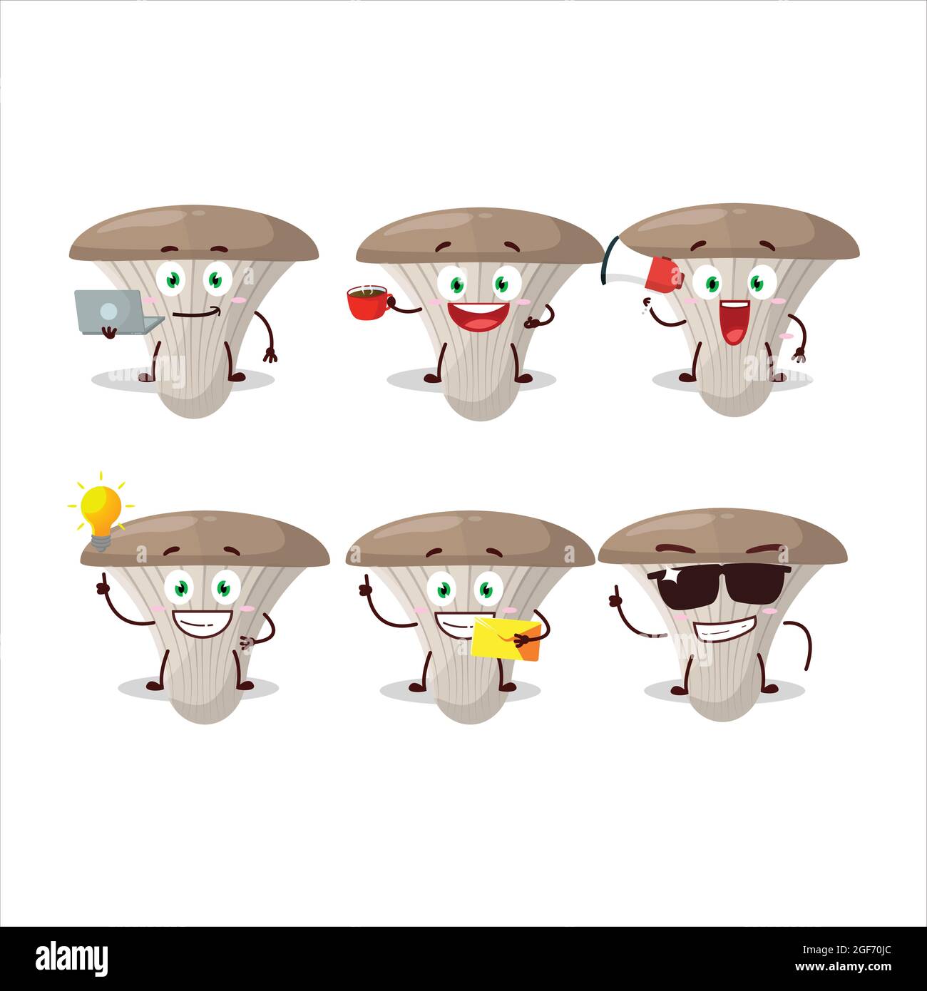 Oyster mushrooms cartoon character with various types of business ...