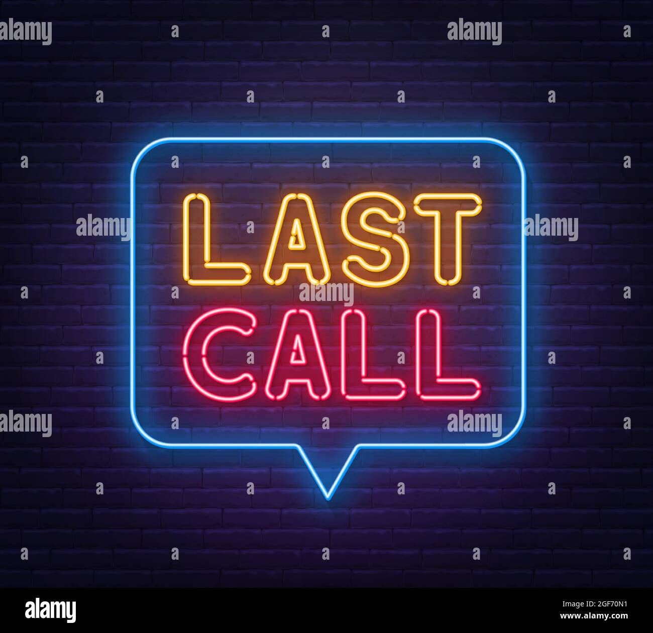 Last call neon sign in the speech bubble on brick wall background Stock ...