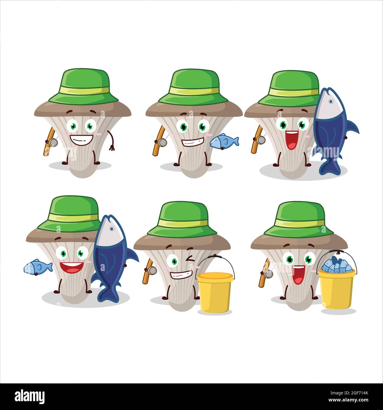 A fisherman oyster mushrooms cartoon picture catch a big fish. Vector ...