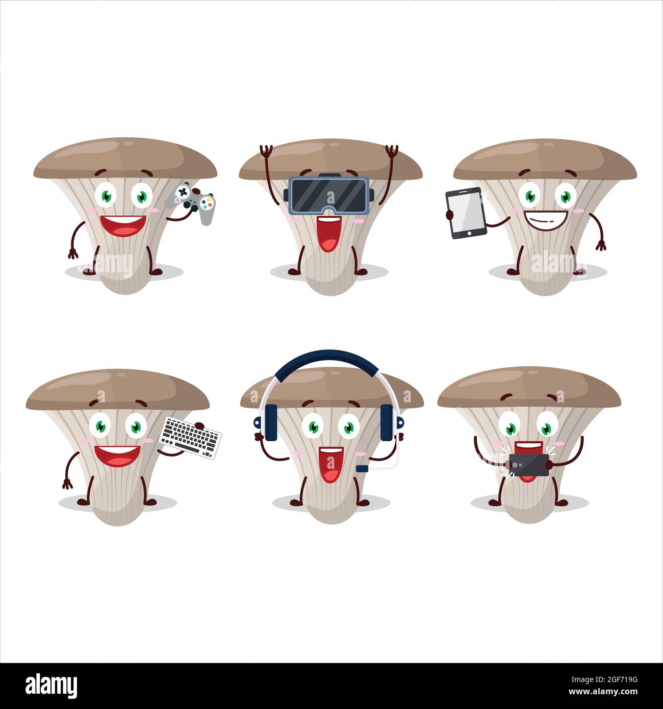Oyster mushrooms cartoon character are playing games with various cute ...