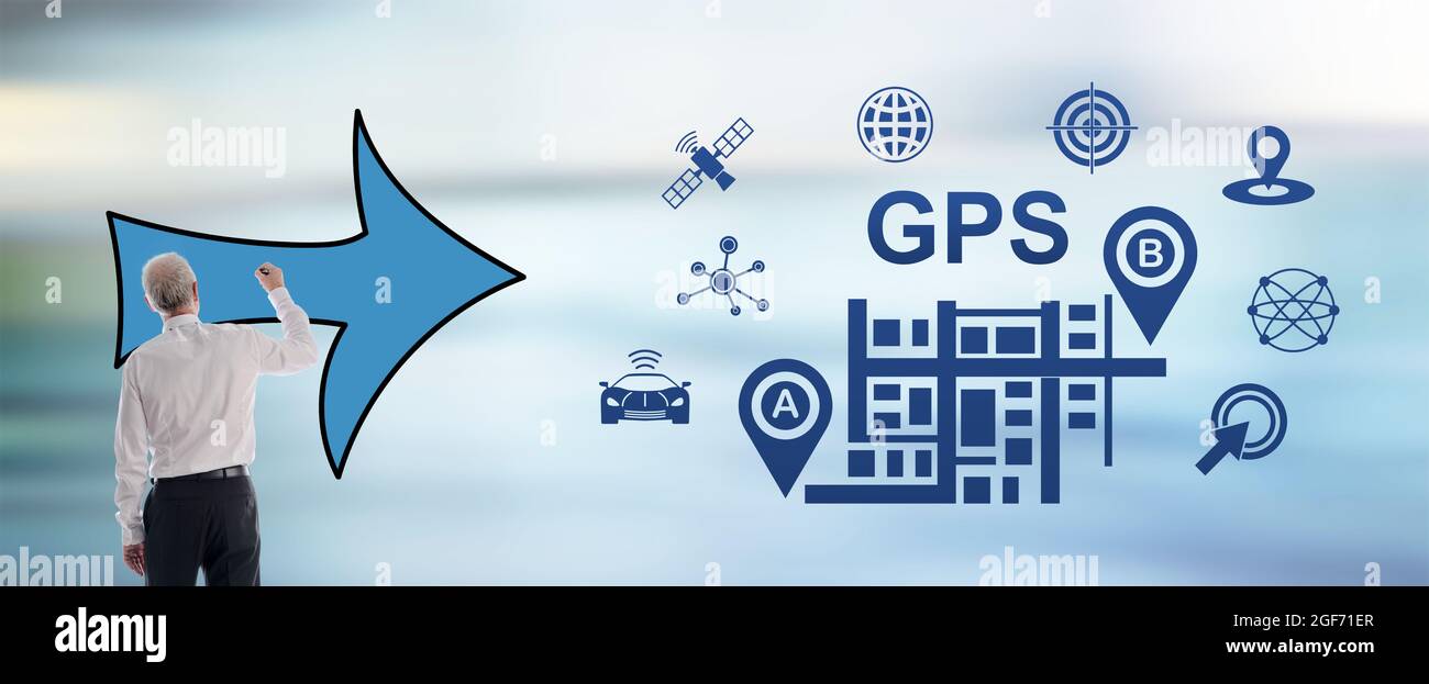 Gps concept drawn by a businessman Stock Photo - Alamy