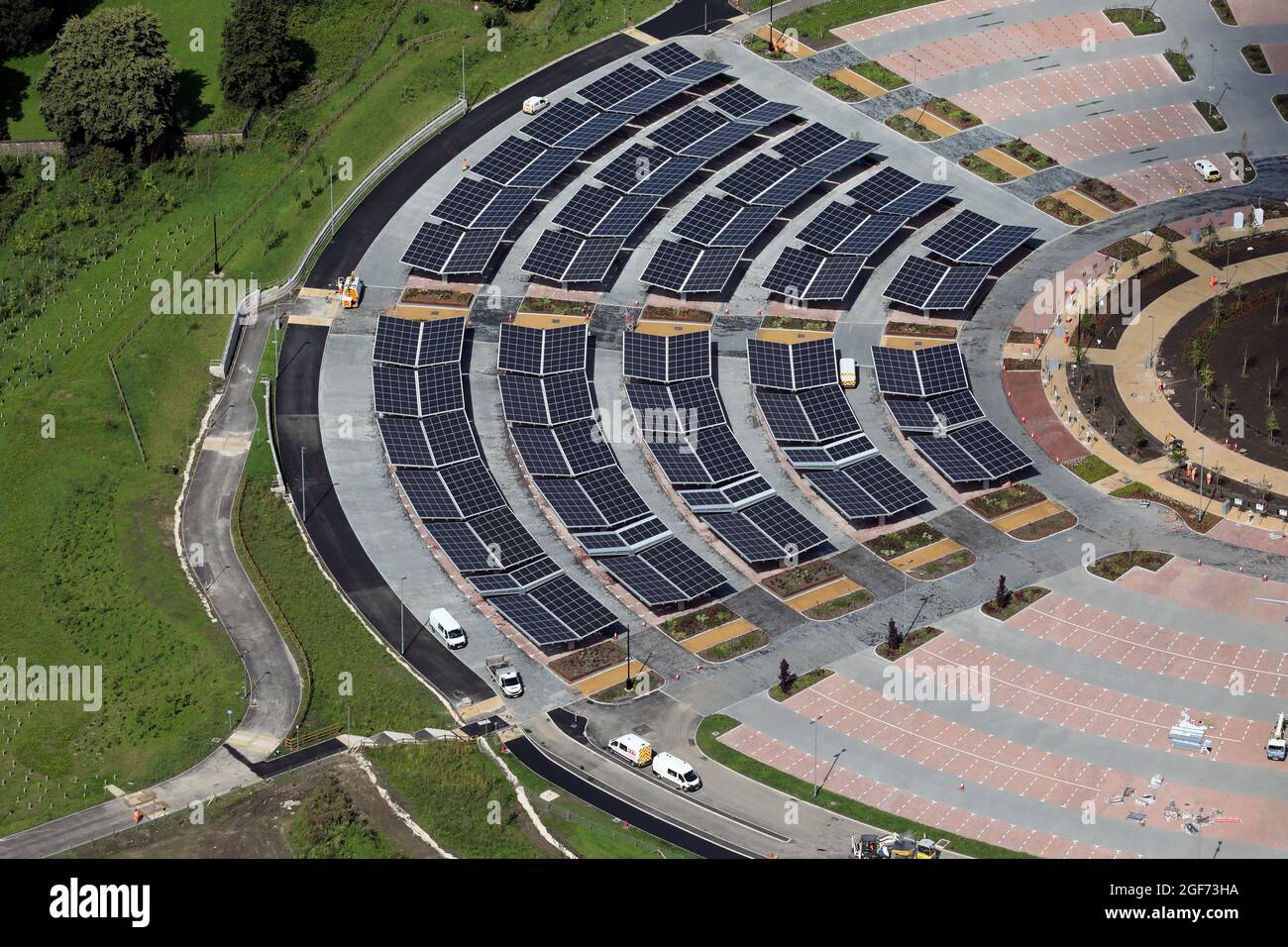 aerial view of a new solar powered park and ride facility in Stourton ...