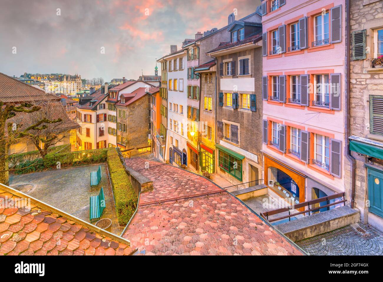 Downtown Lausanne city skyline in Switzerland at sunset Stock Photo - Alamy