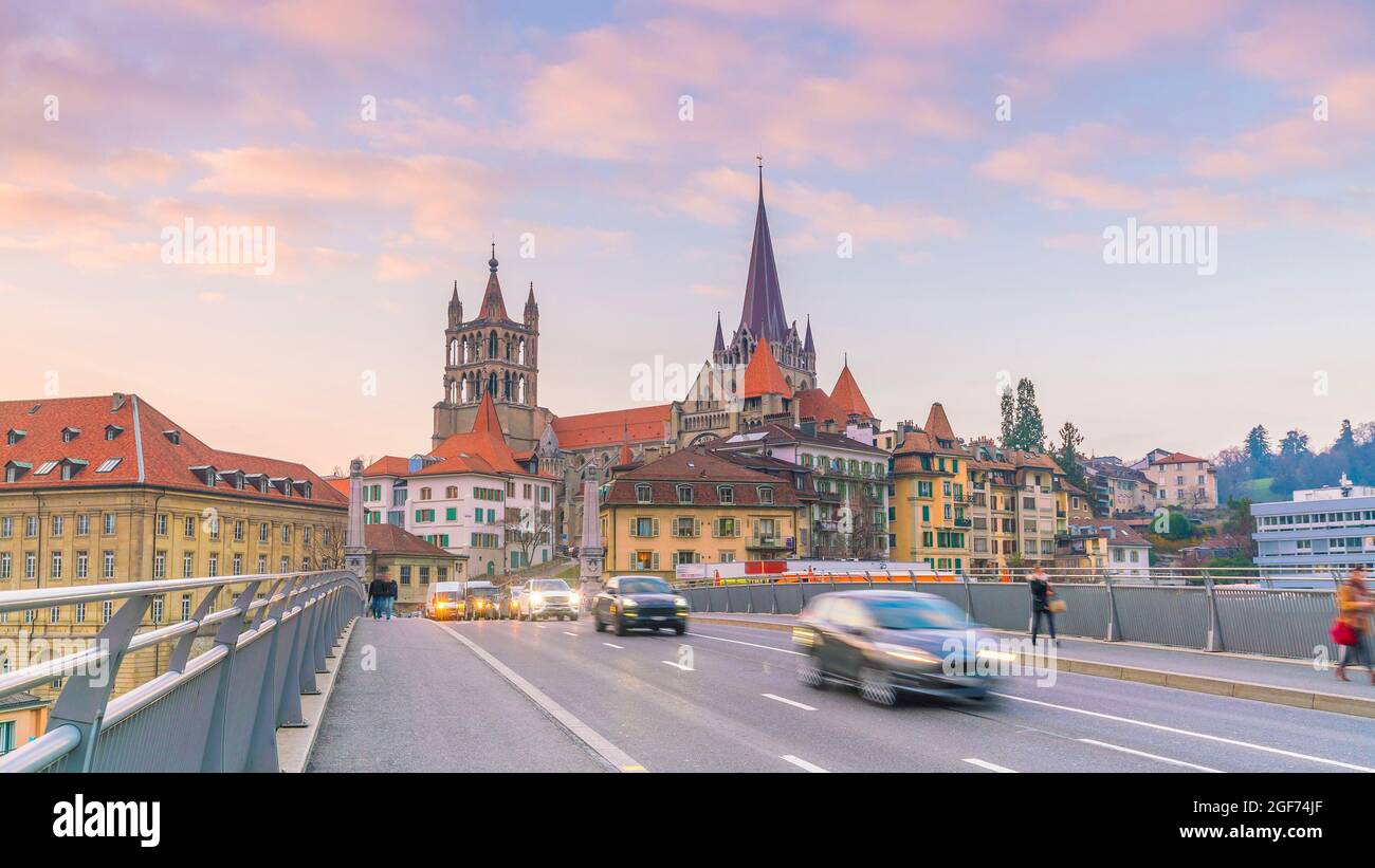 Downtown Lausanne city skyline in Switzerland at sunset Stock Photo - Alamy