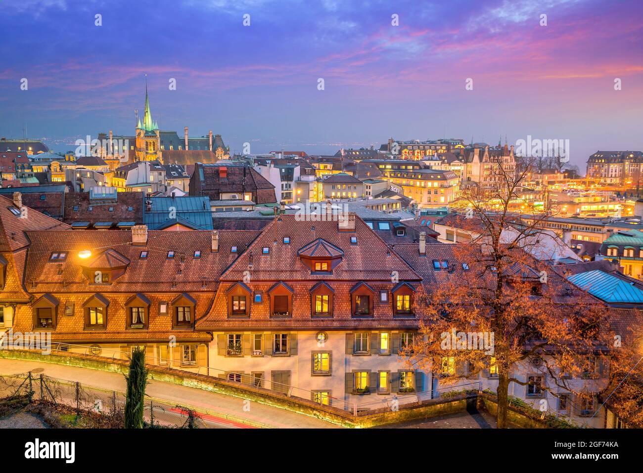 Downtown Lausanne city skyline in Switzerland at sunset Stock Photo - Alamy