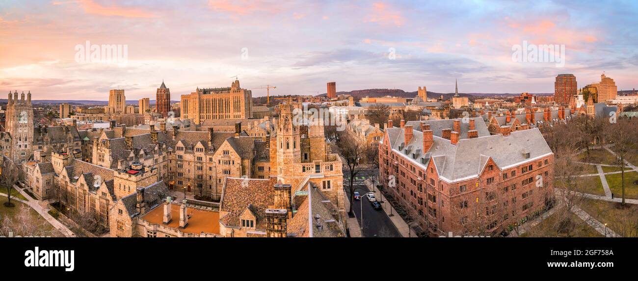 Historical building and Yale university campus in downtown New Haven CT ...