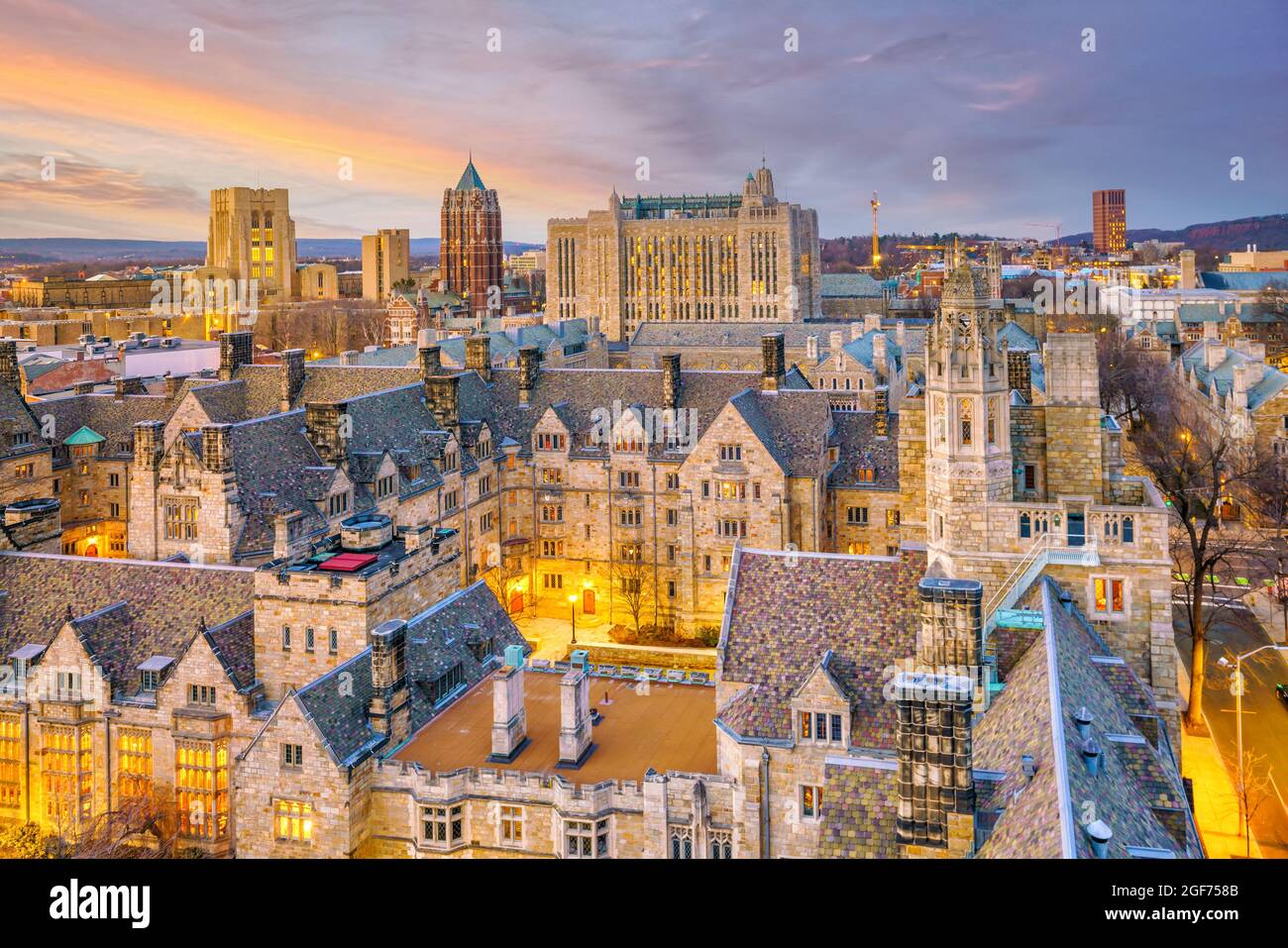 Historical building and Yale university campus in downtown New Haven CT ...