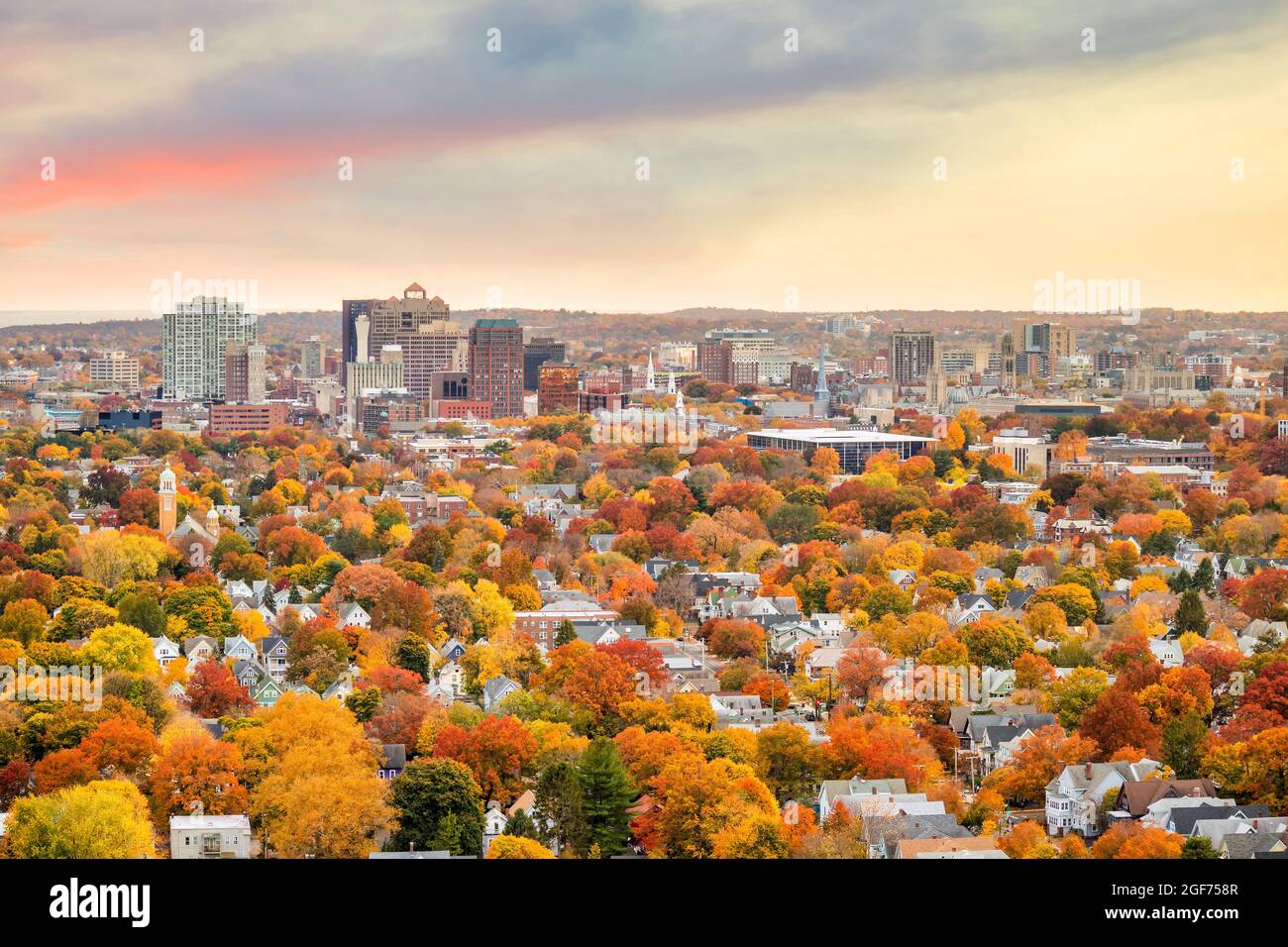 Fall in Downtown New Haven from top of East Rock Park Stock Photo - Alamy