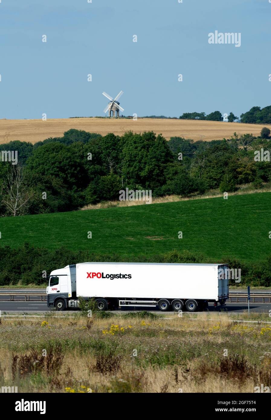 XPO logistics lorry on the M40 motorway, Warwickshire, England, UK ...